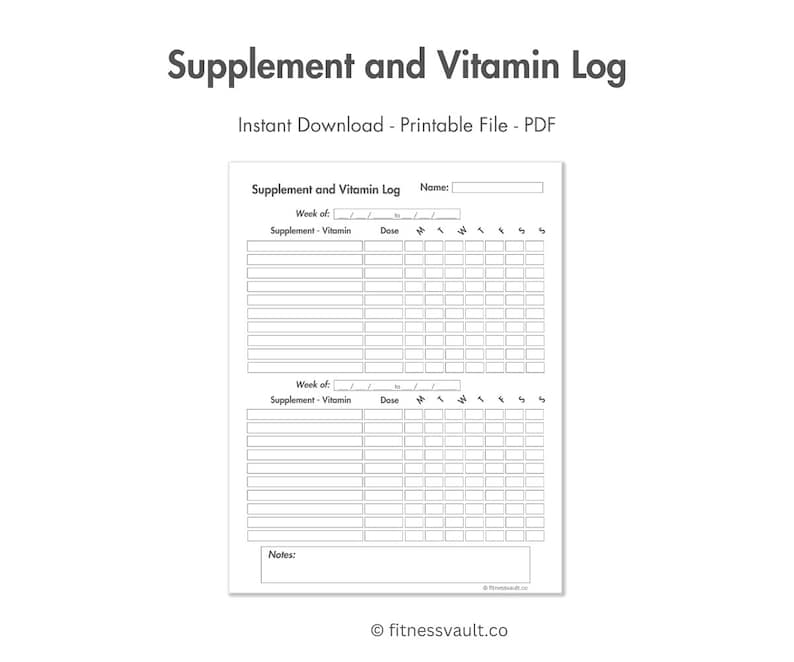 Supplement and Vitamin Log Tracker Minimalist Printable Supplement ...