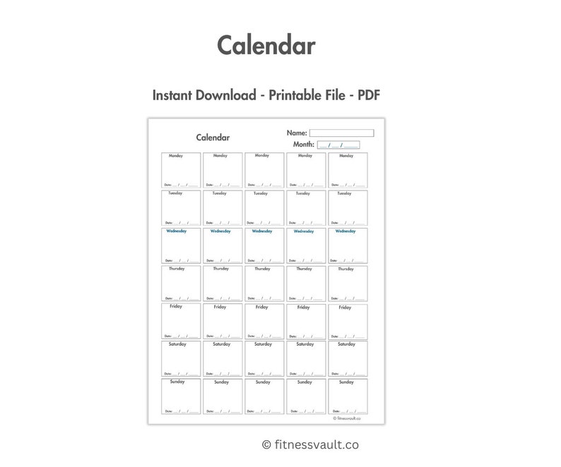 Monthly Calendar Printable Simple Calendar Daily Planner Weekly Tracker Event Planning Goal ...