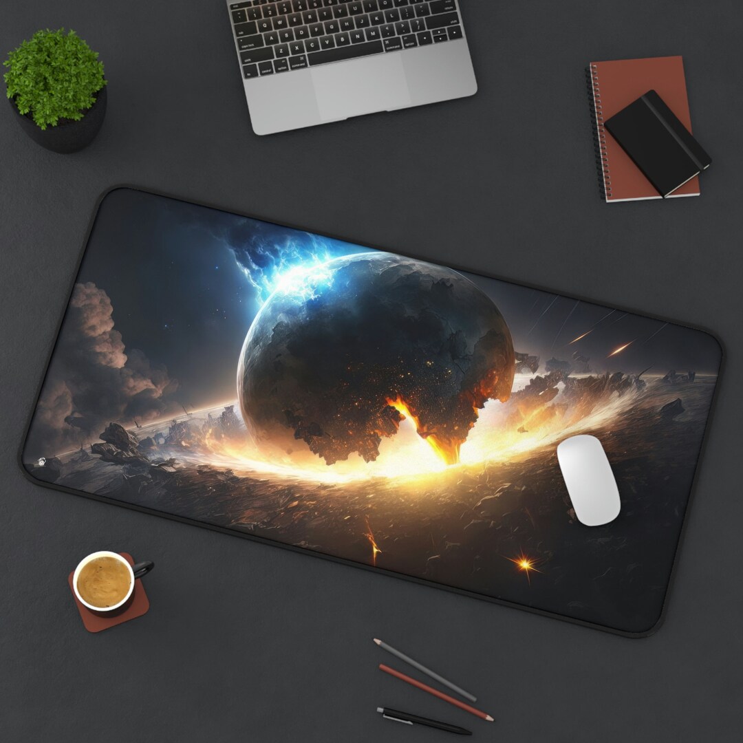 Black Space Desk Mat, Asteroid Impact, XXL Gaming Mouse Pad, Gift for ...