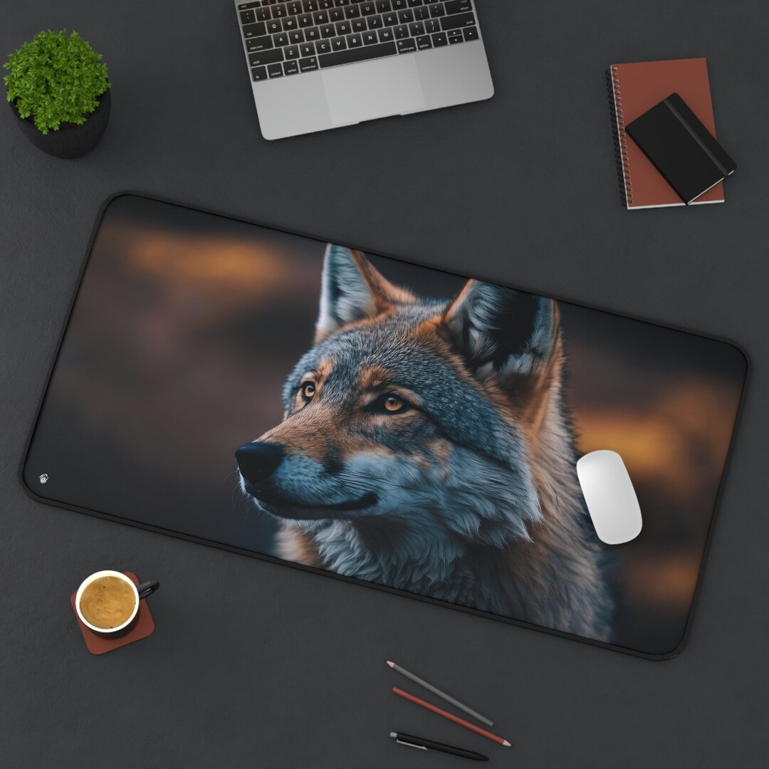 Animal Gaming Mouse Pad, Wolf, Custom Gamer Desk Mat, Animal Art Print ...