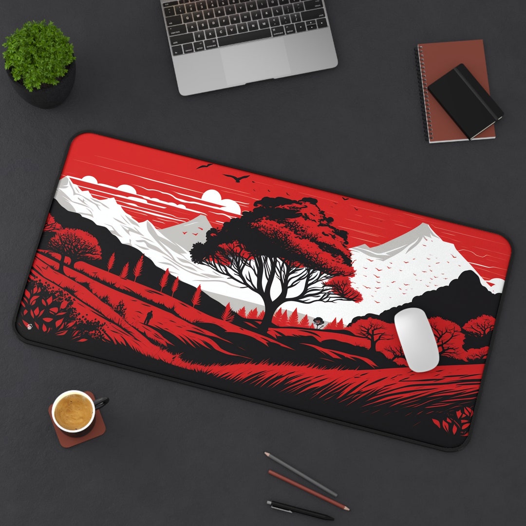 White / Red Vector Landscape Large Desk Mat, Custom XXL Gaming Mouse ...