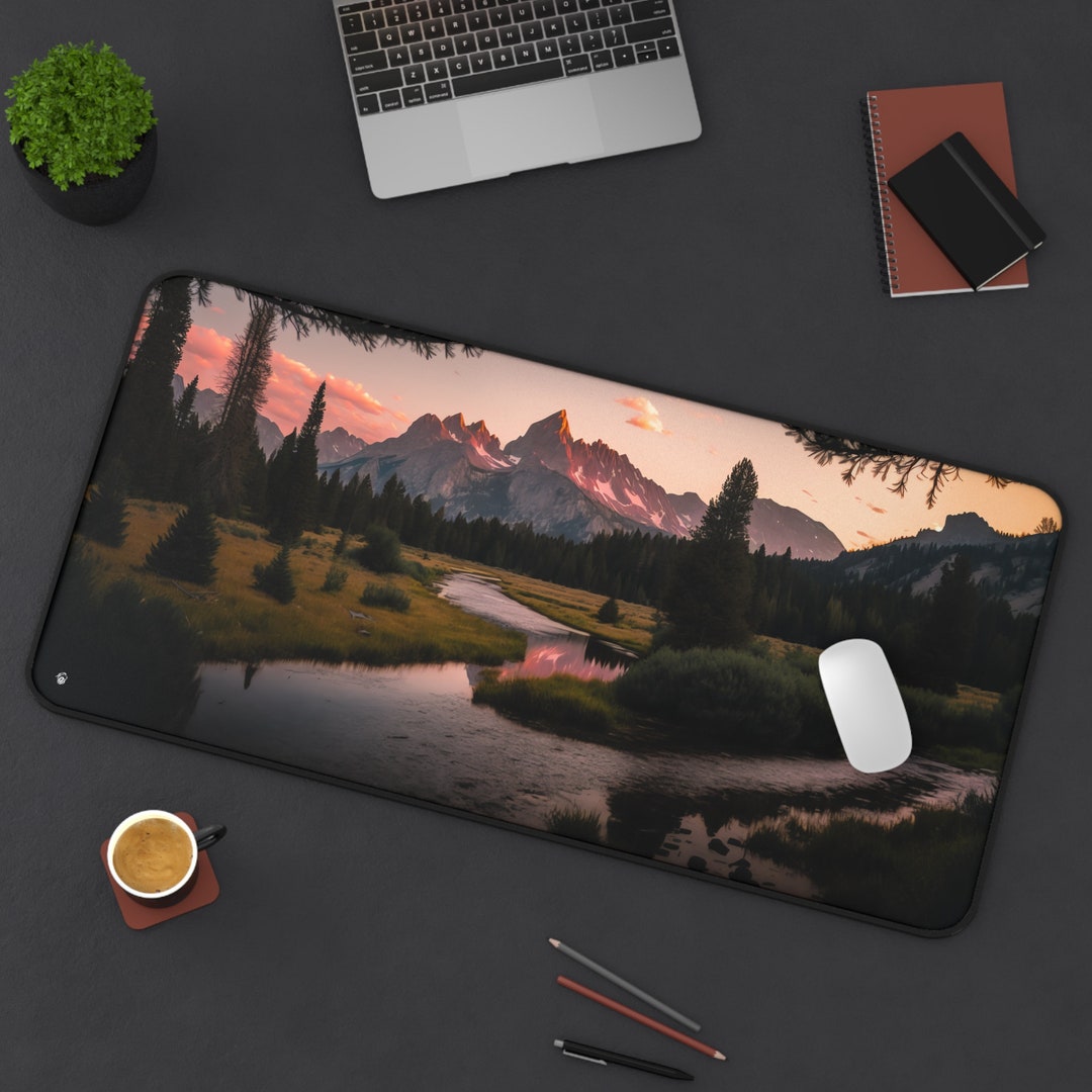 Pine Tree Mountain Range Landscape Desk Mat, Custom XXL Gaming Mouse ...