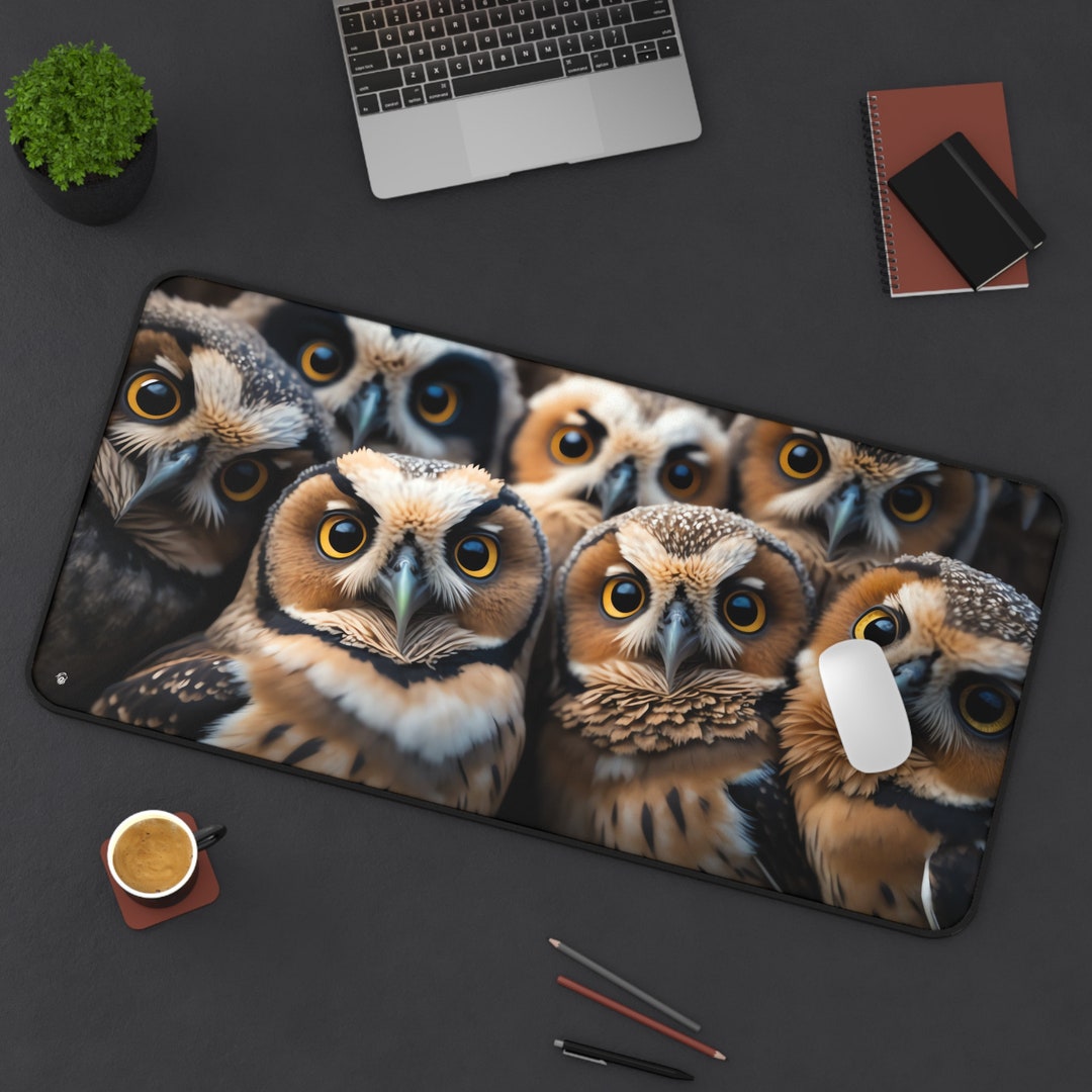 Cute Owl Selfie Animal Desk Mat, Custom XXL Gaming Mouse Pad, Aesthetic ...