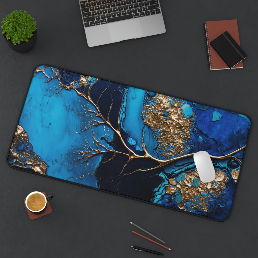 Blue and Gold Marbel Luxury Desk Mat, Custom XXL Gaming Mouse Pad ...