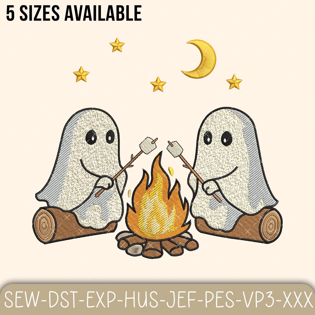 Cute Ghost Campfire Embroidery Design, Camp Spooky Ghosts Embroidery ...