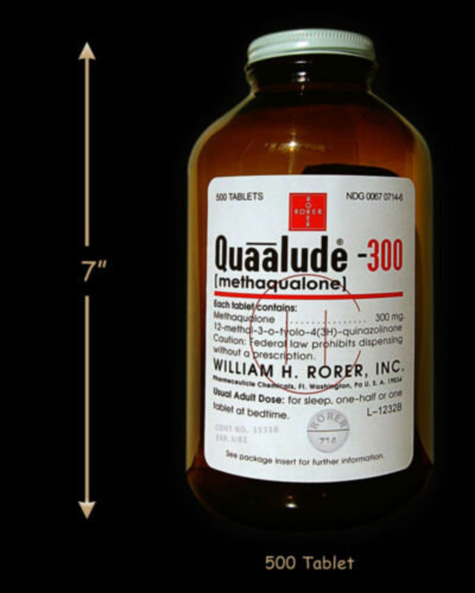 Quaalude Bottle, Amber Glass Bottle, Methaqualone/rorer Bottle, 500 ...