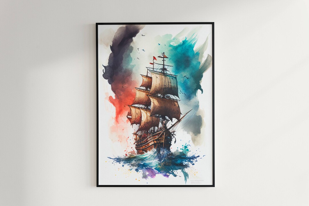 Pirate Ship Watercolor Downloadable Digital Art Print Art Print 300DPI ...