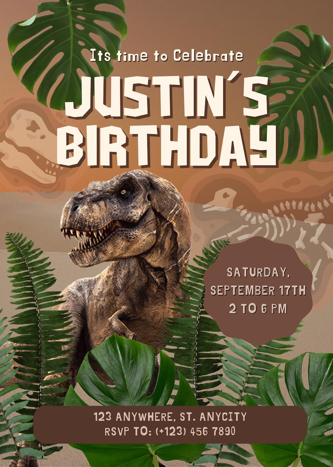 Dinosaur Birthday Invitation Flyer Digital Flyer Professional Template ...