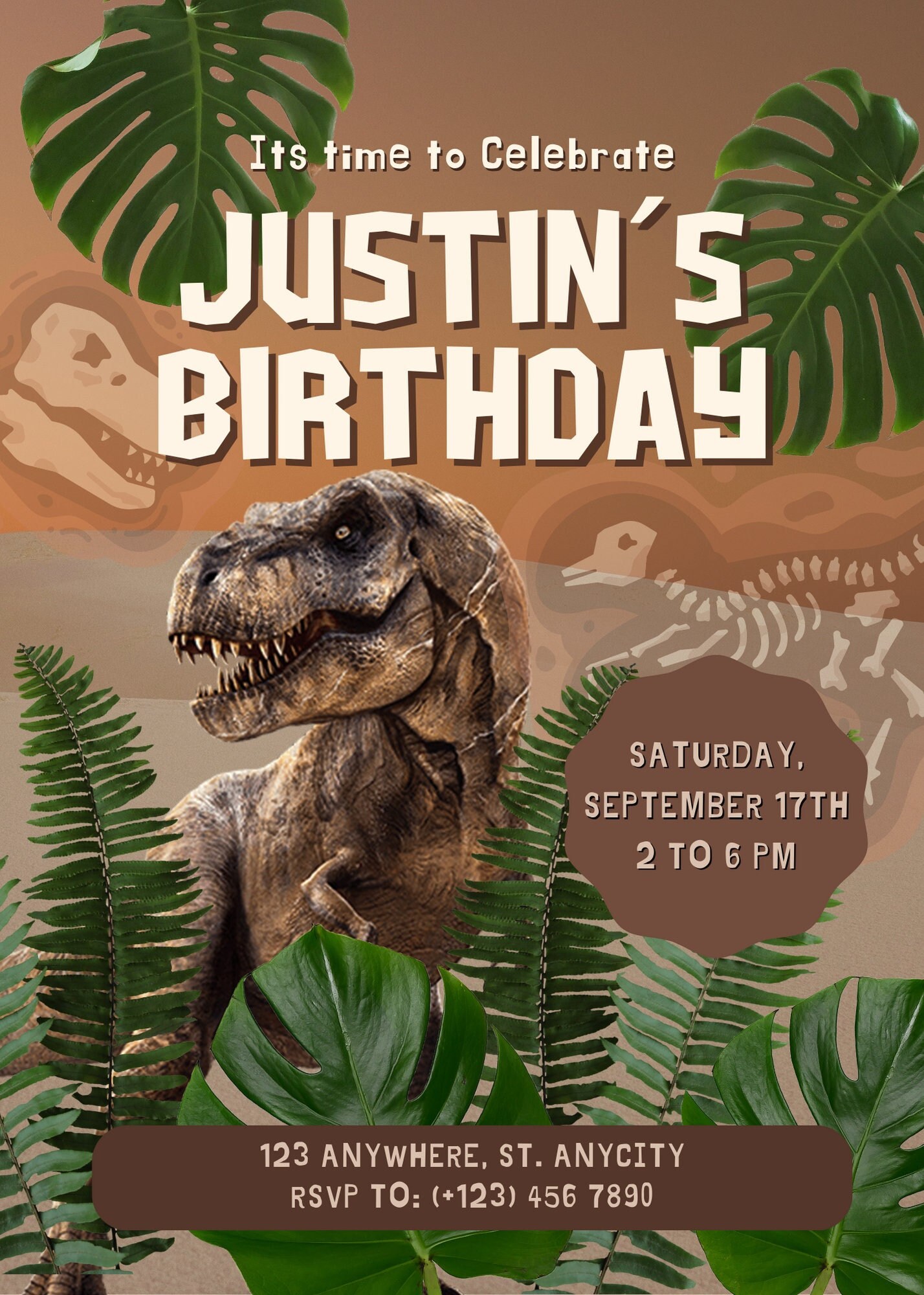 Dinosaur Birthday Invitation Flyer Digital Flyer Professional Template ...
