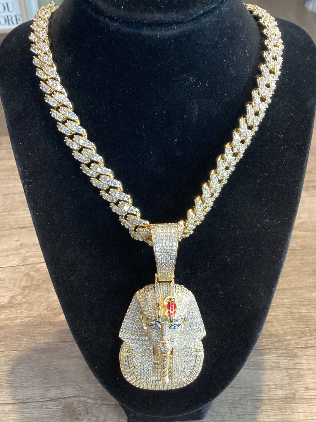 14k Gold Fill Stamp Egyptian King TUT Pharaohmedallionmiami Cuban Gold ...