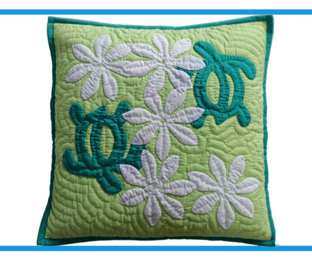 Hawaiian Quilt Pillow Slip: Honu, Tiare & Plumeria - 18" - Etsy