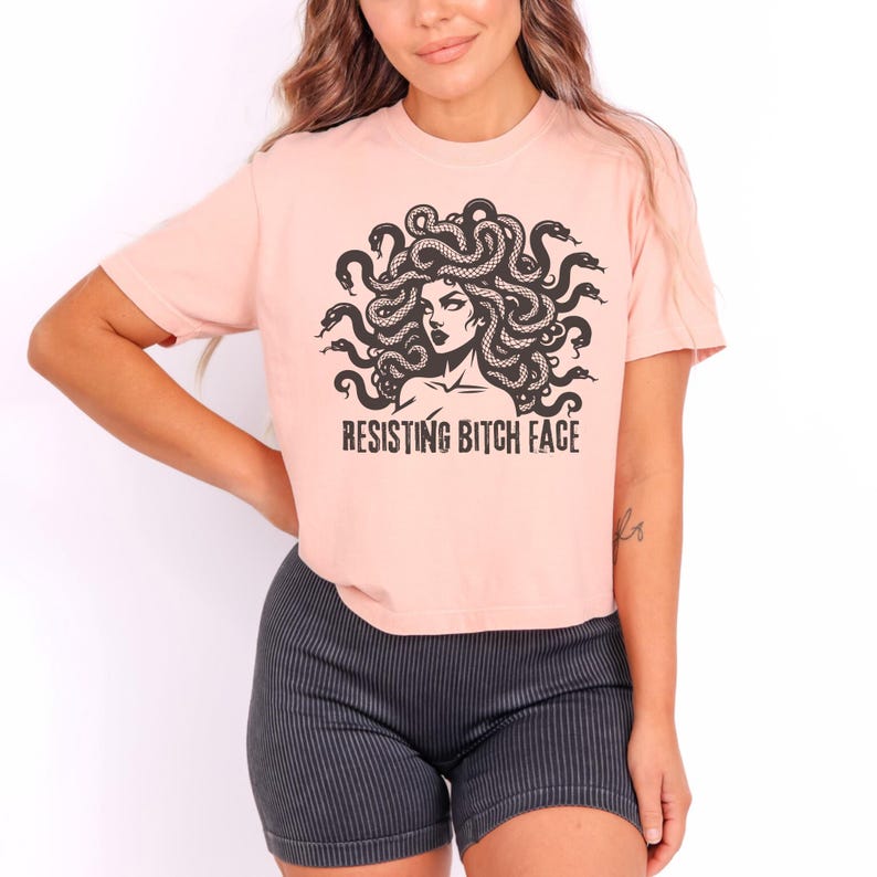 Resisting Bitch Face Comfort Colors Boxy Crop Top, Medusa Feminist ...