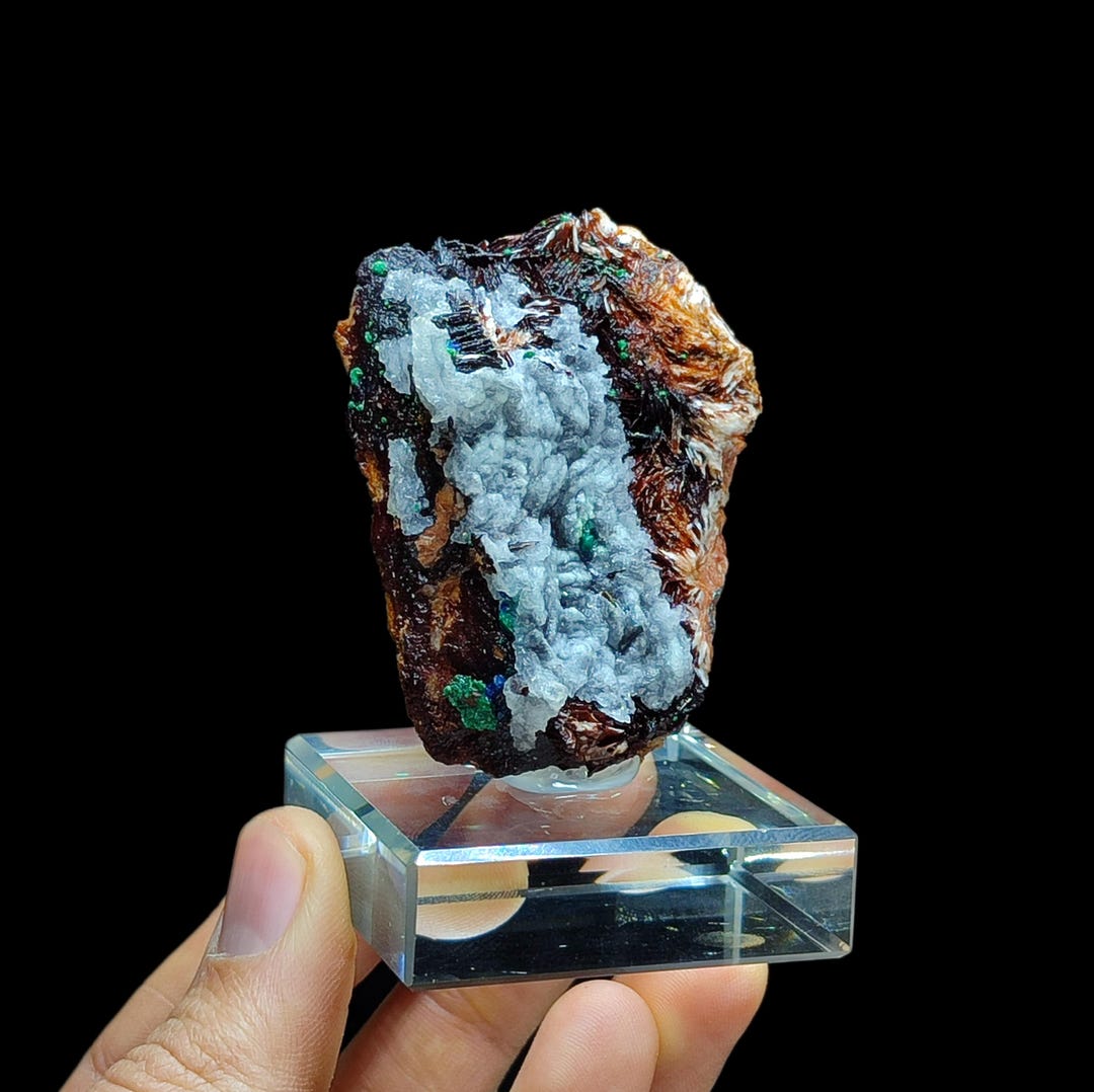 Azurite Malachite & Gypsum on Barite | 6x4,5x2,5 Cm | Unique Crystal ...