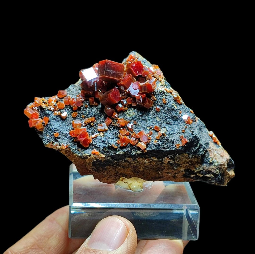 Gemmy Vanadinite Crystal on Goethite From Midelt, Morocco – Sparkling Red Vanadinite Cluster ...