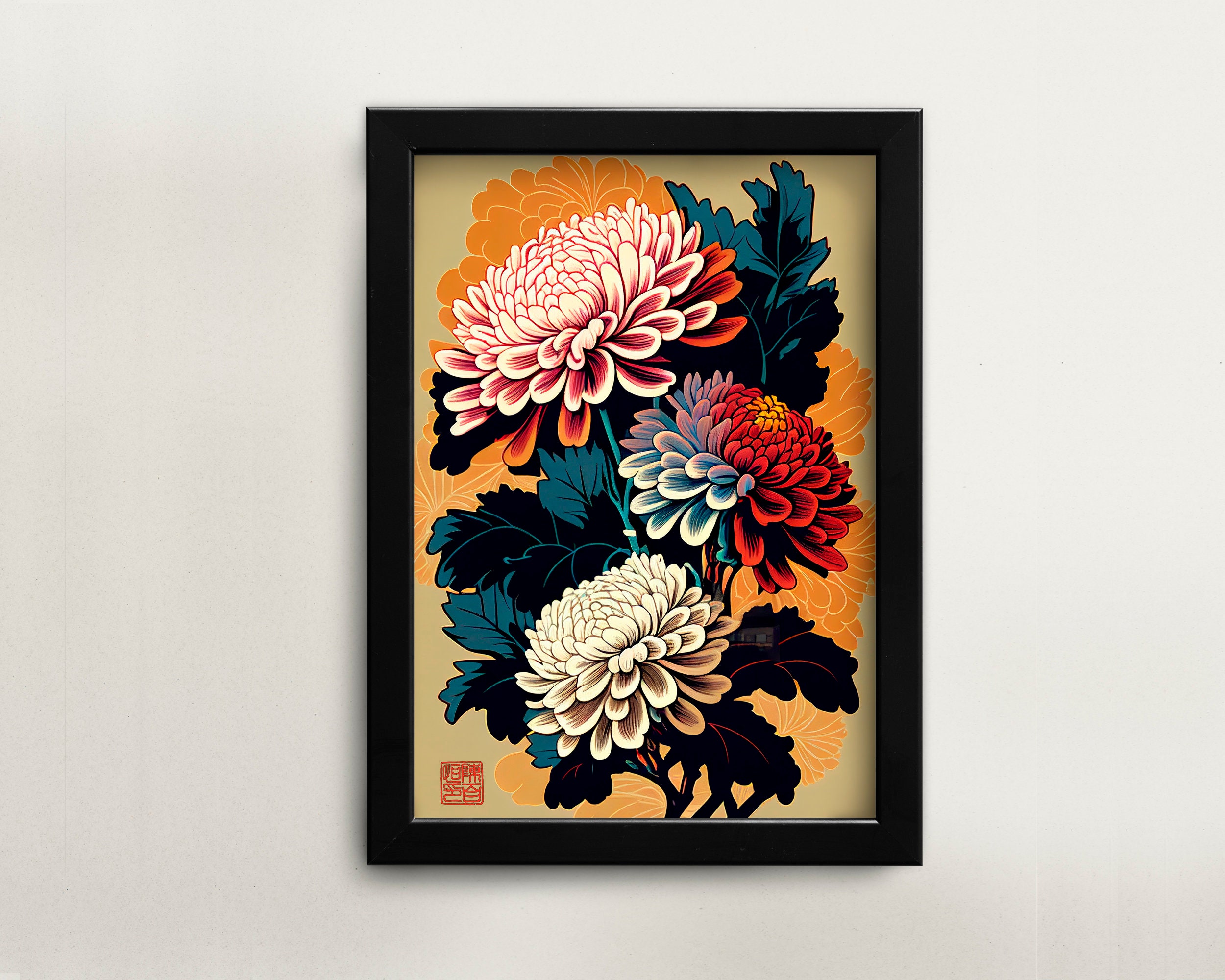 Printable Japanese Painting Chrysanthemum Wall Art Digital Download ...