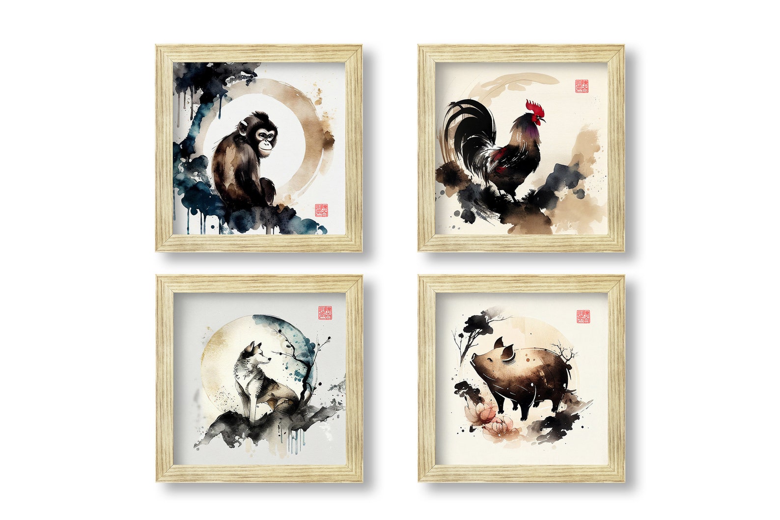 Printable Set of 12 Chinese Zodiac Animals Traditional Watercolor ...