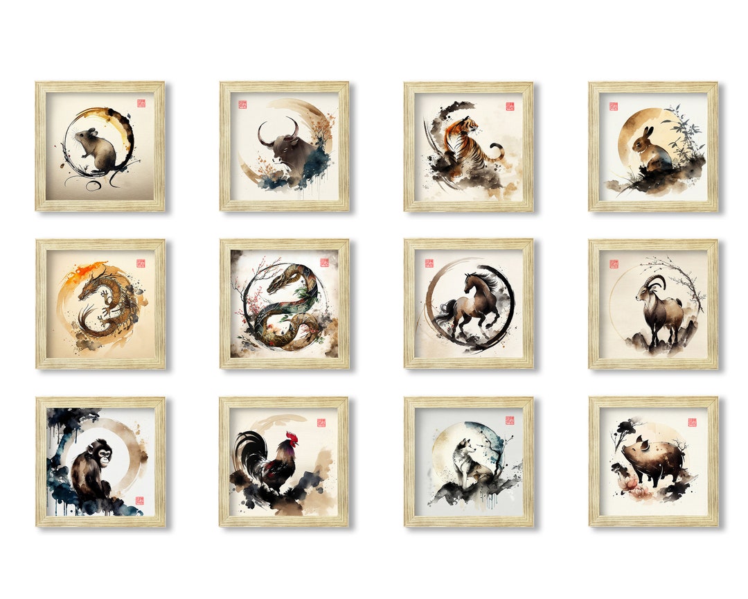 Printable Set of 12 Chinese Zodiac Animals Traditional Watercolor ...