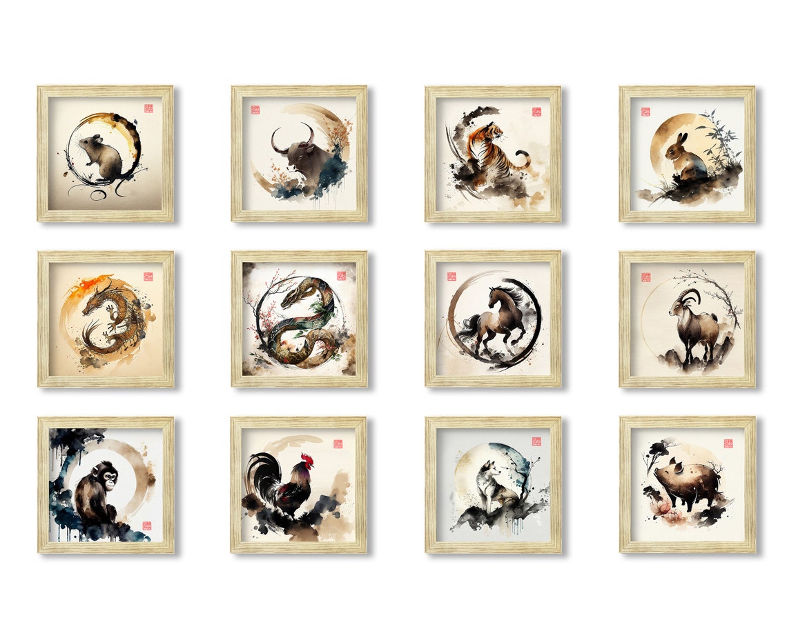 Printable Set of 12 Chinese Zodiac Animals Traditional - Etsy