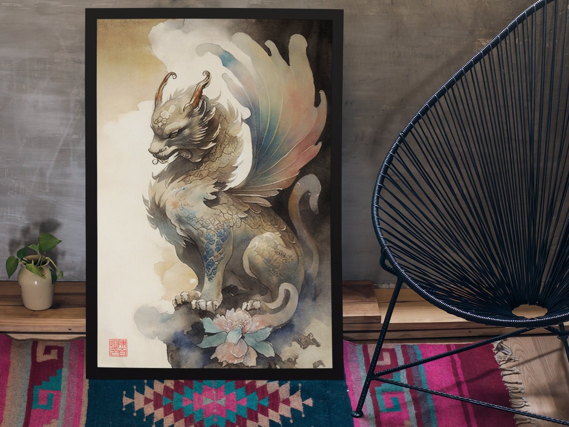 Printable Chinese Watercolor Painting Pixiu Wall Art Digital - Etsy