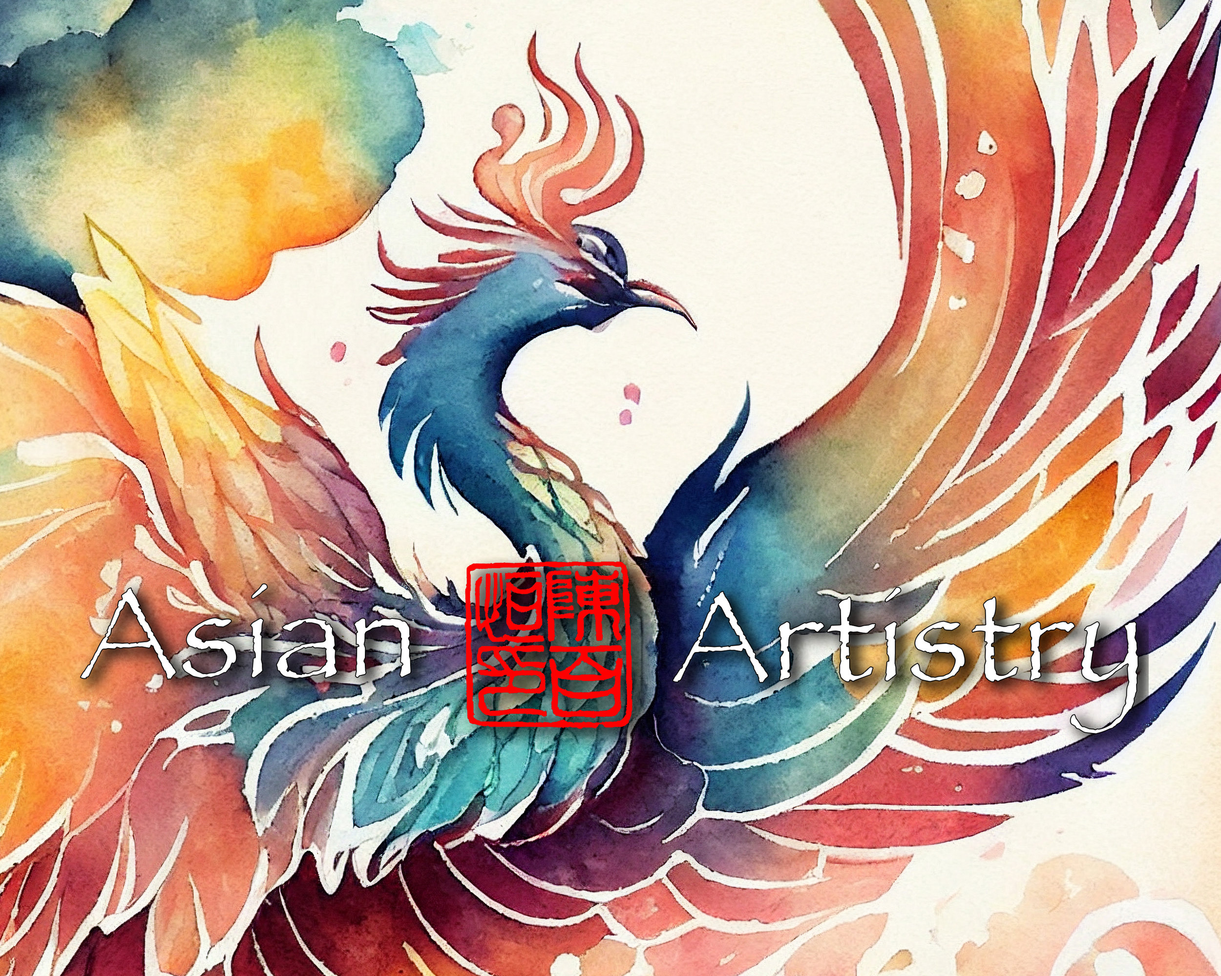 Printable Chinese Mythology Set of Four Watercolor Paintings Dragon ...