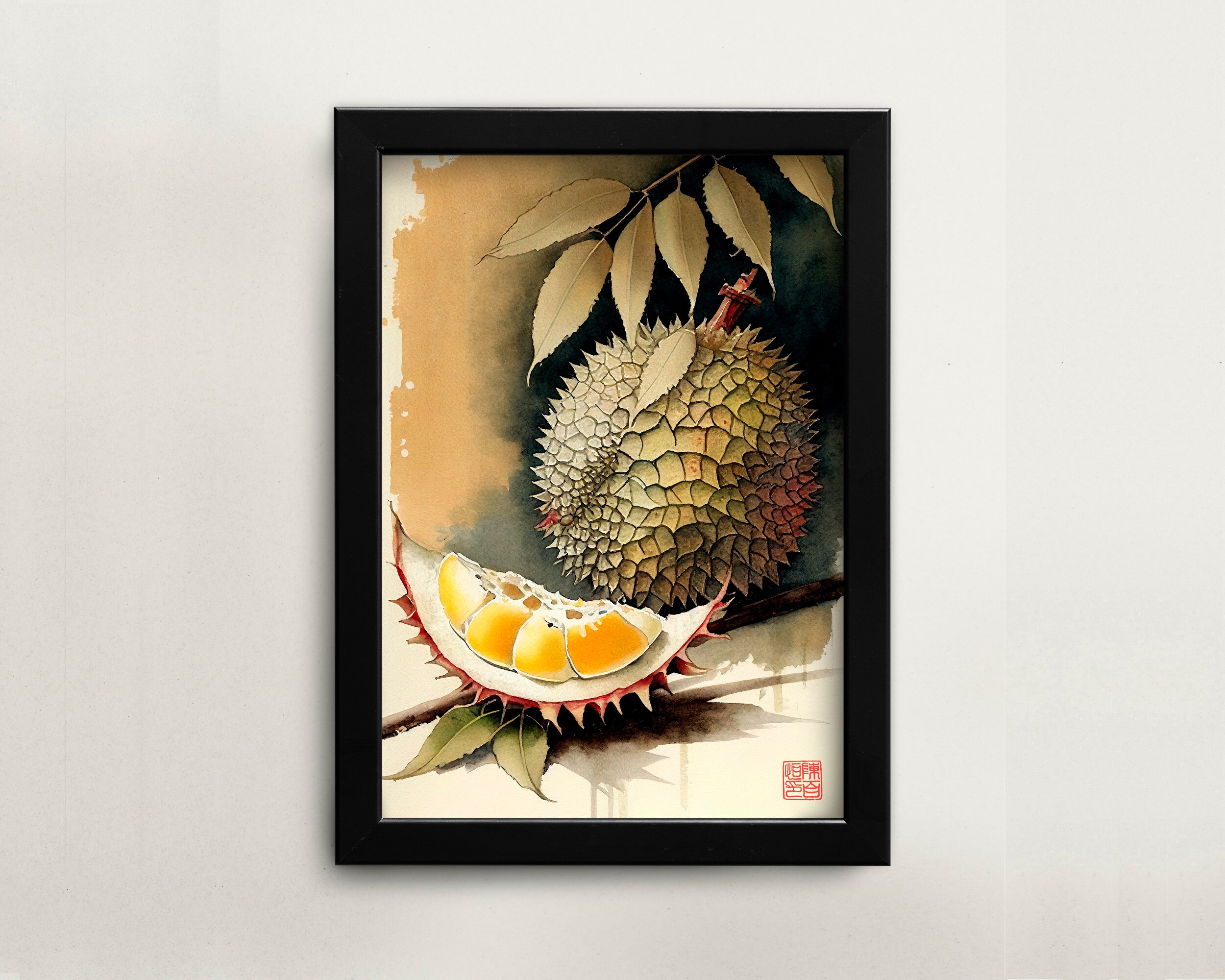 Printable Watercolor Painting Durian Fruit Wall Art Digital Download ...