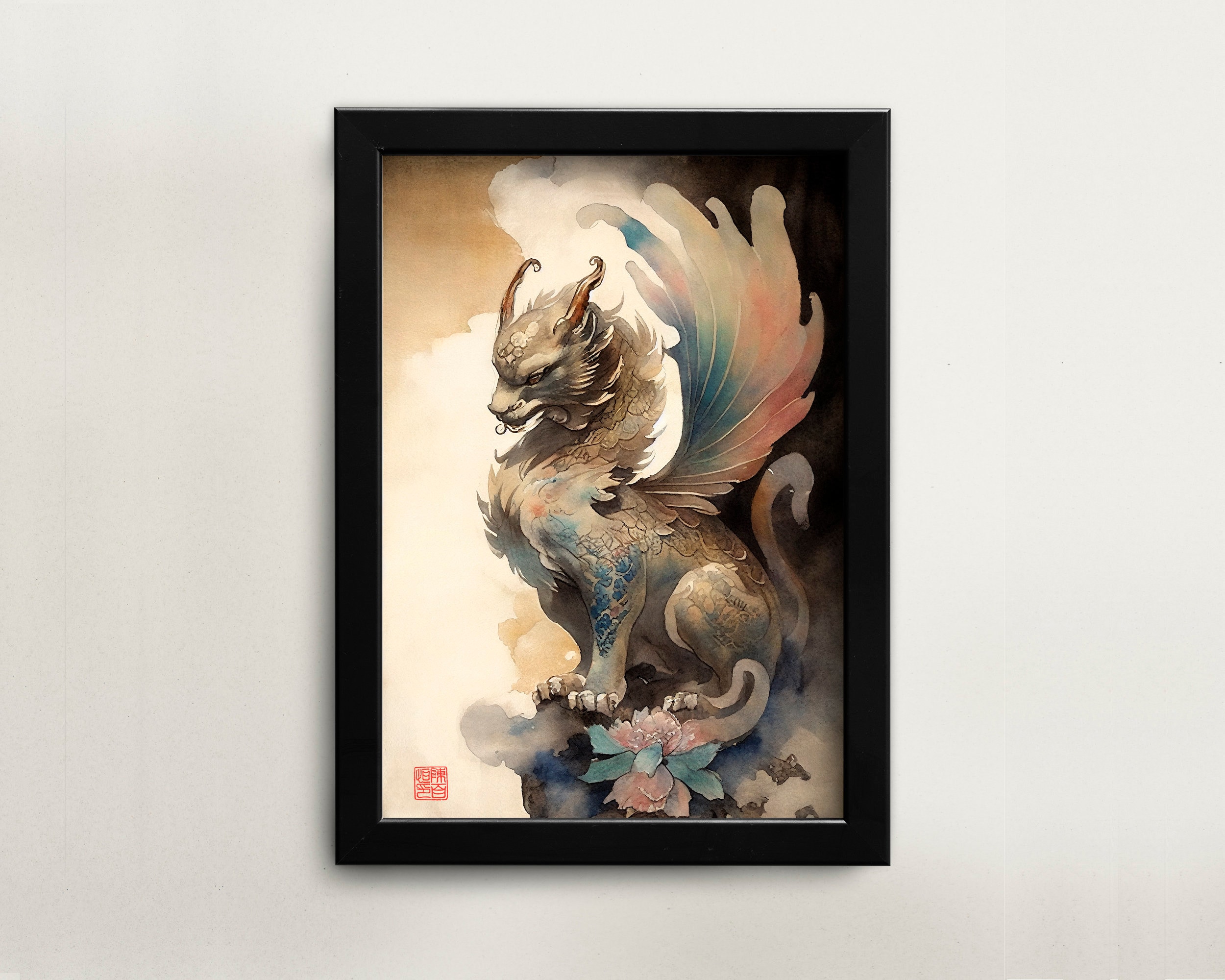 Printable Chinese Watercolor Painting Pixiu Wall Art Digital Download ...