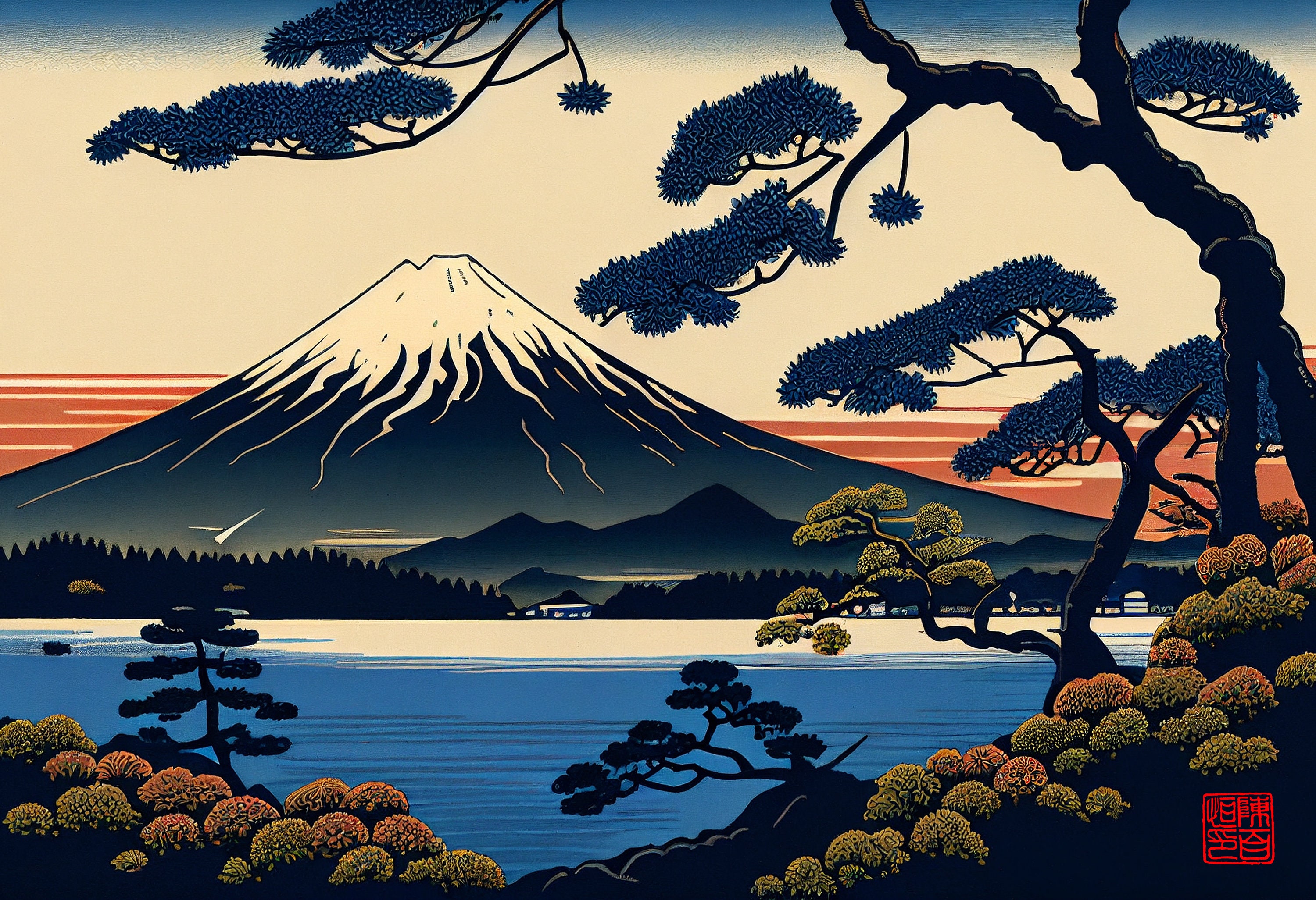 Printable Japanese Painting Mount Fuji Wall Art Digital Download Asian ...
