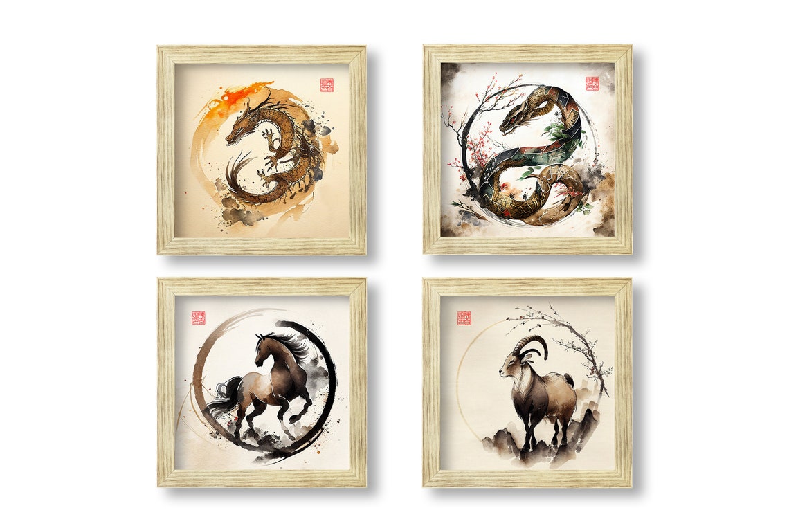 Printable Set of 12 Chinese Zodiac Animals Traditional Watercolor ...
