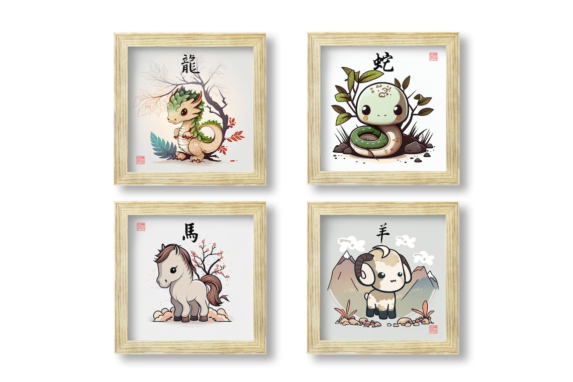 Printable Set of 12 Chinese Zodiac Animals Cute Cartoon Zodiac Animals ...