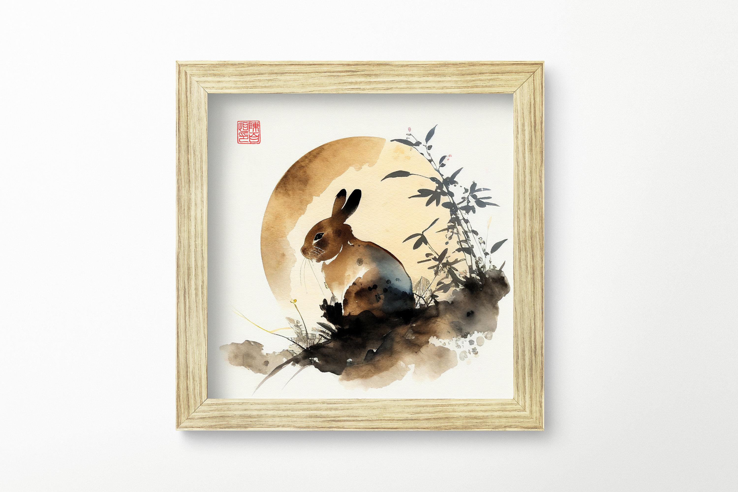 Printable Chinese Watercolor Painting of Zodiac Animal Rabbit, Year of ...