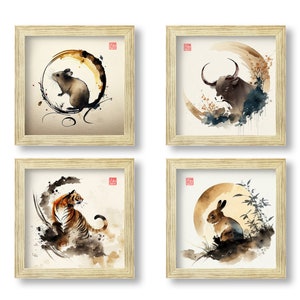 Printable Set of 12 Chinese Zodiac Animals Traditional Watercolor ...