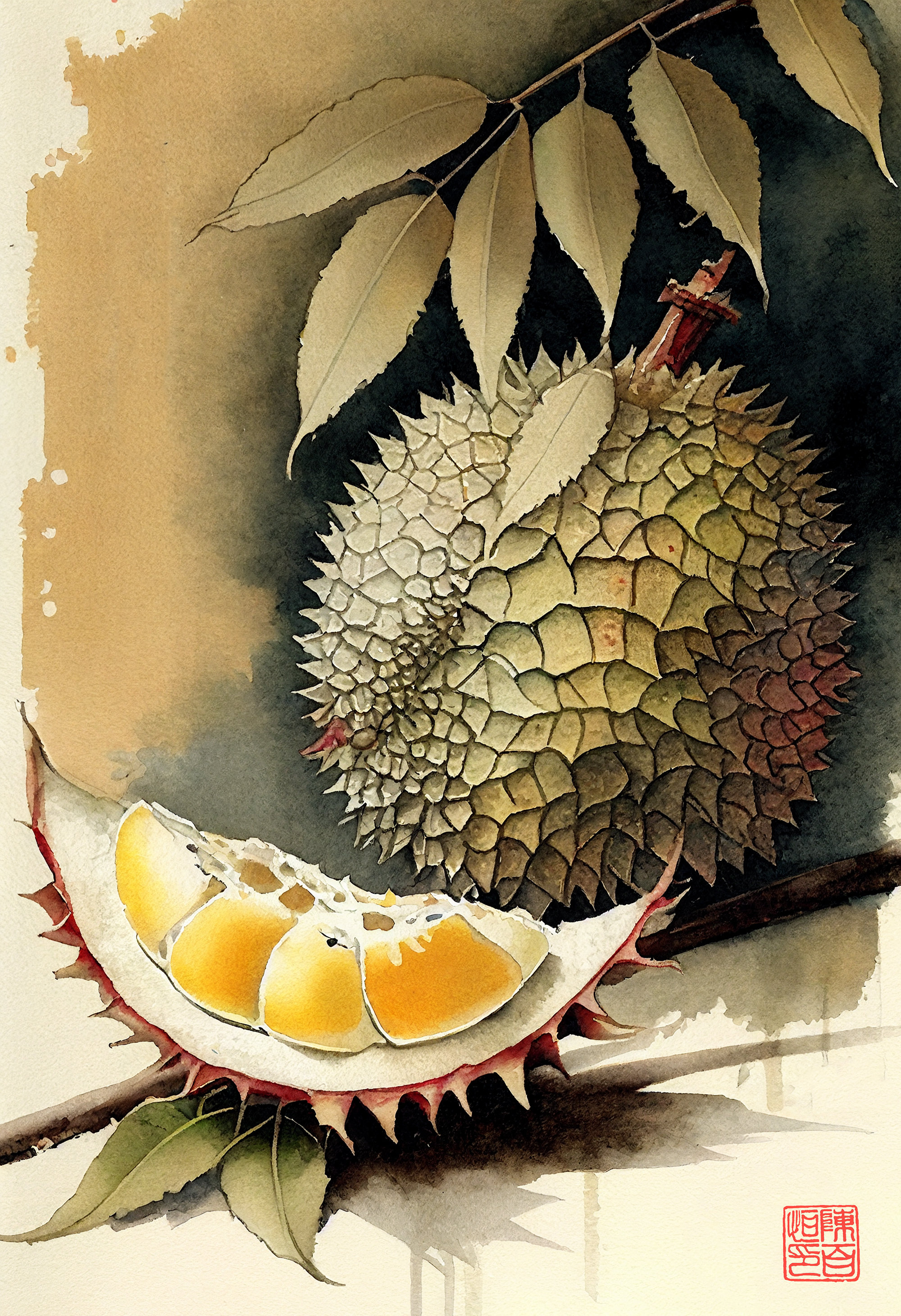 Printable Watercolor Painting Durian Fruit Wall Art Digital Download ...