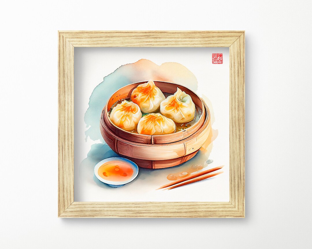 Printable Chinese Watercolor Painting Dim Sum Dumplings Digital ...