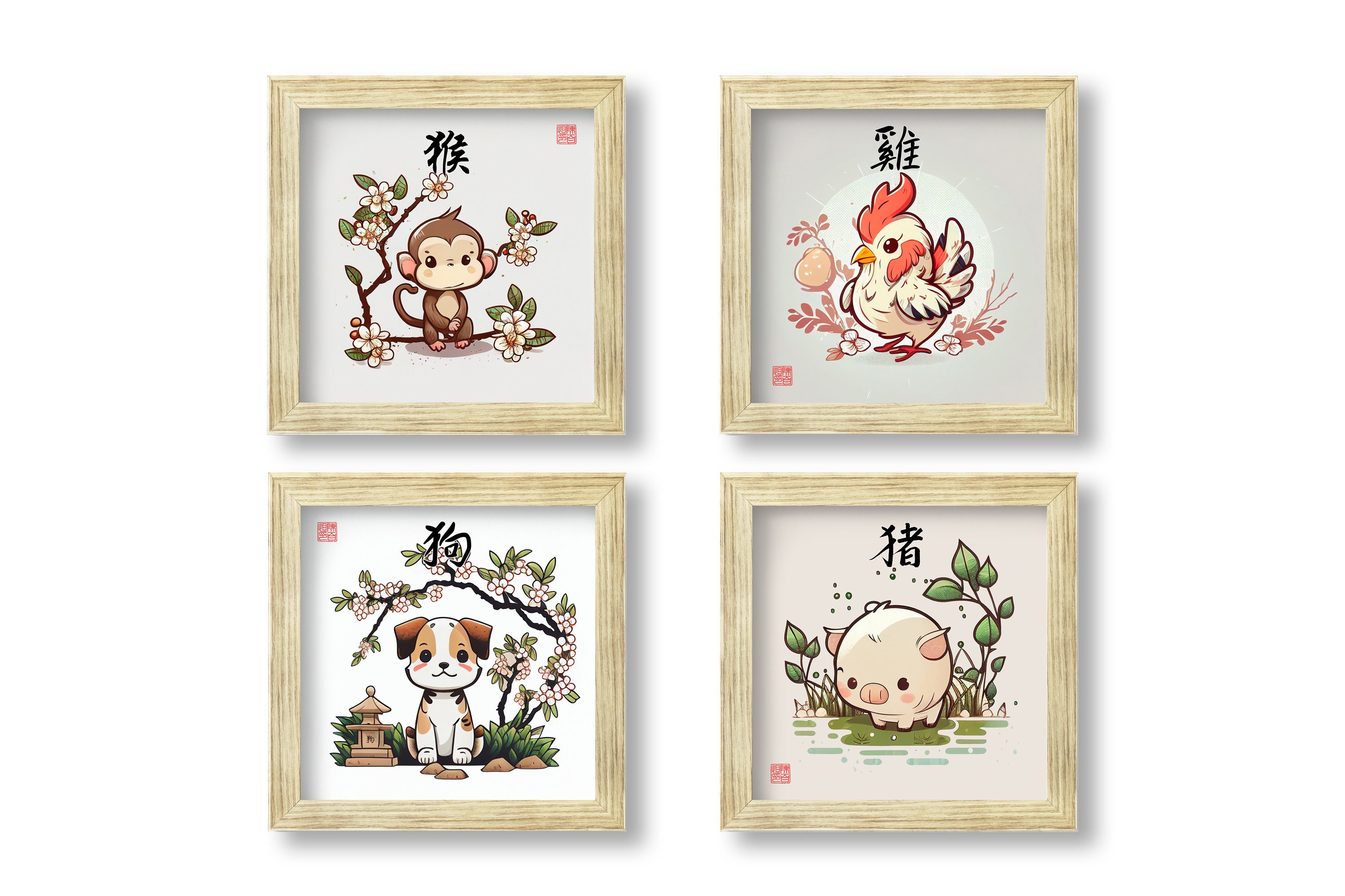 Printable Set of 12 Chinese Zodiac Animals Cute Cartoon Zodiac Animals ...