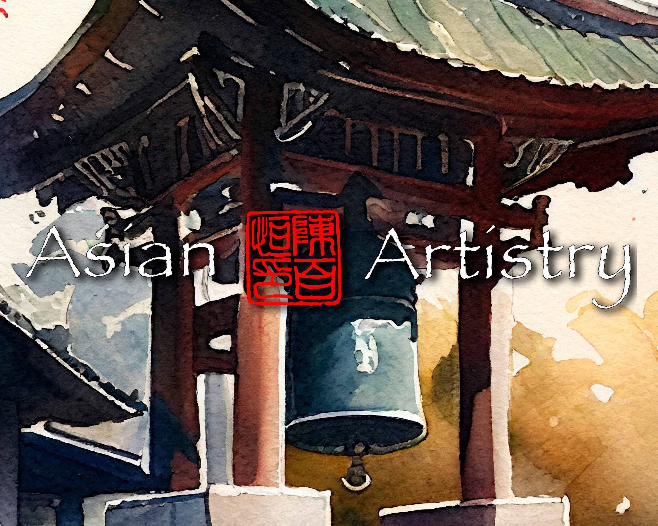 Printable Korean Watercolor Painting Korean Buddhist Temple Bell ...