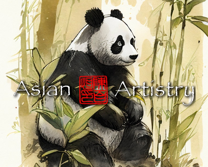 Printable Chinese Watercolor Painting Panda Wall Art Digital Download ...