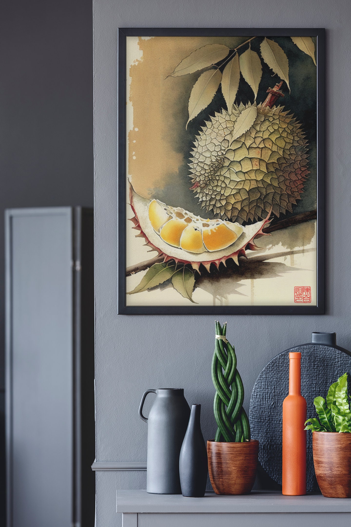 Printable Watercolor Painting Durian Fruit Wall Art Digital Download ...