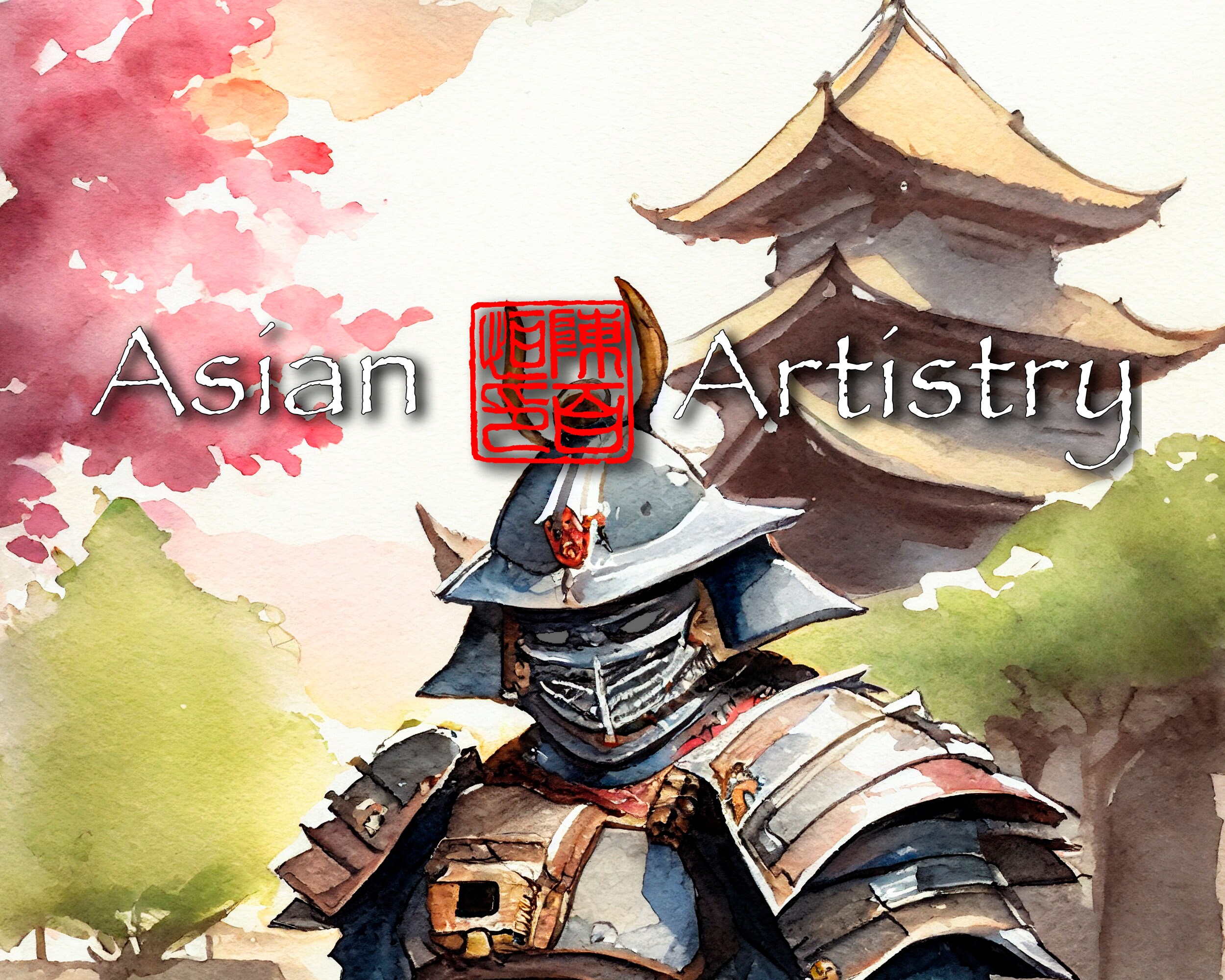 Druckbare japanische Aquarell Malerei Samurai Wand Kunst digitaler ...