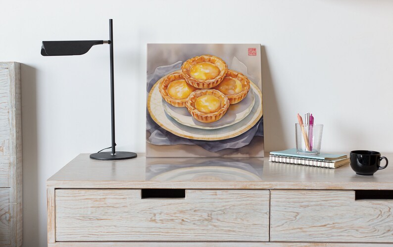 Printable Chinese Watercolor Painting Dim Sum Egg Tarts Daan Tat ...