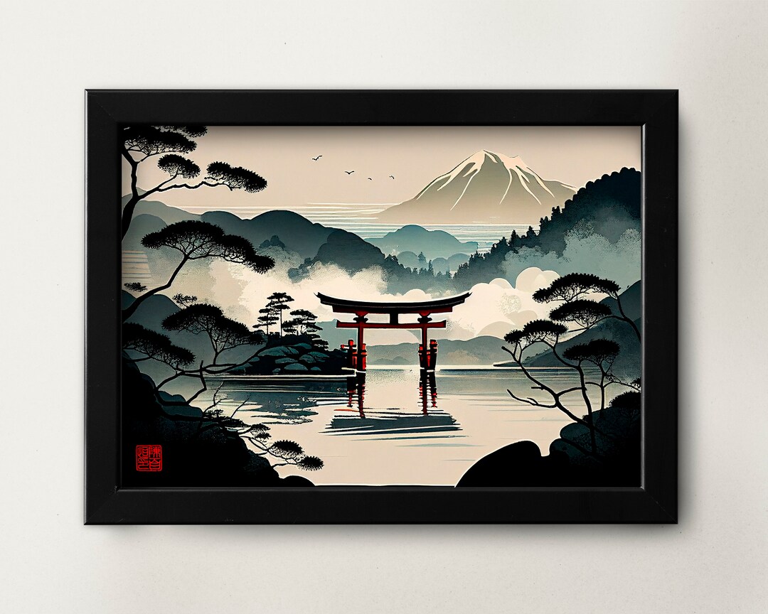 Printable Japanese Painting Torii Gate Wall Art Digital Download Asian ...