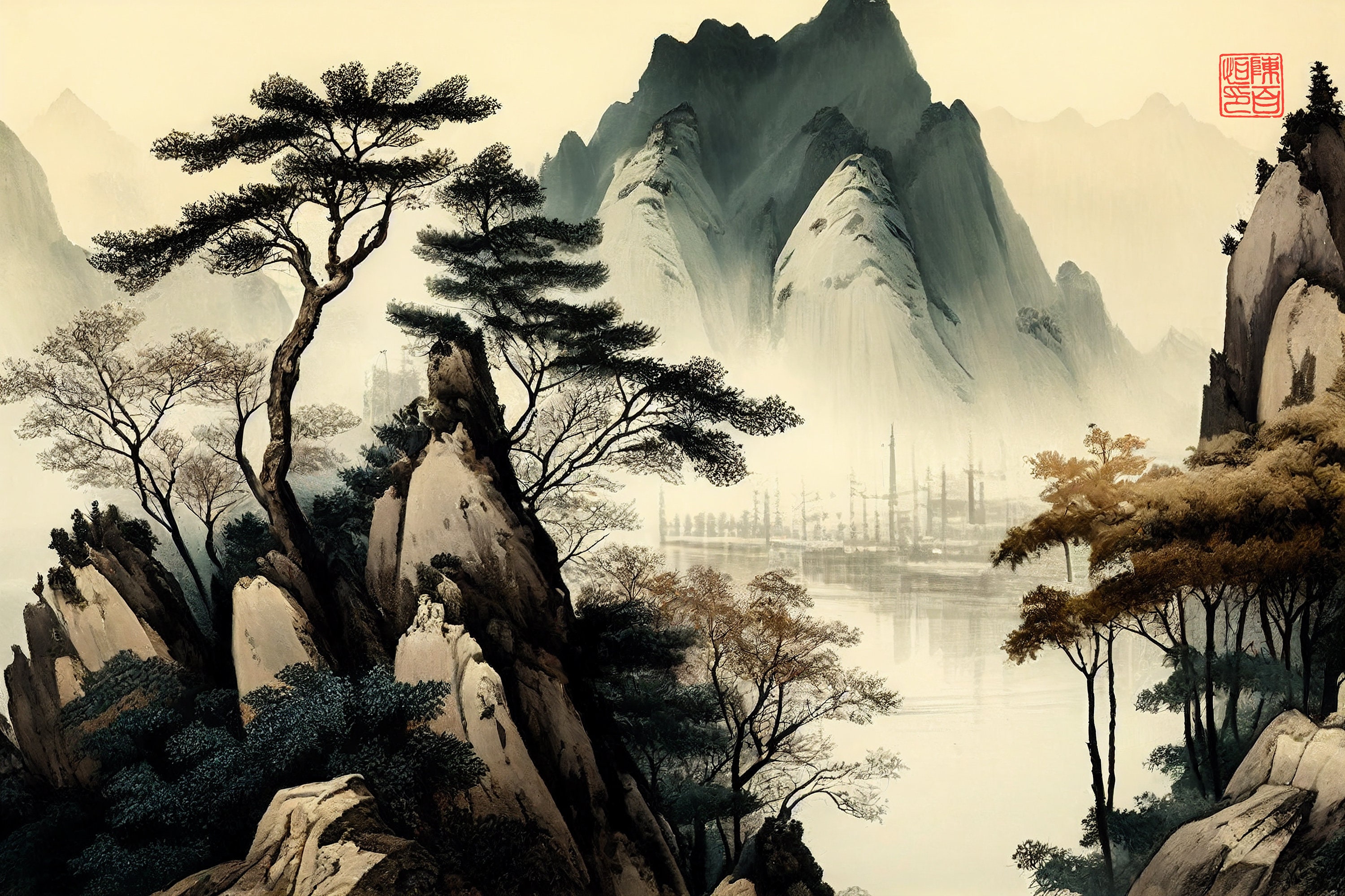 Printable Traditional Chinese Watercolor Painting Ming Dynasty ...