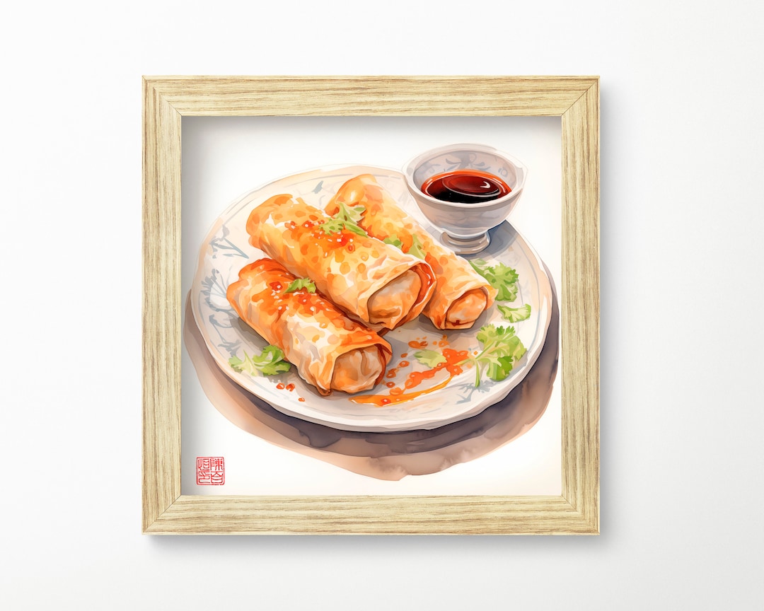 Printable Chinese Watercolor Painting Dim Sum Eggrolls Digital Download Asian Art Asian Home ...
