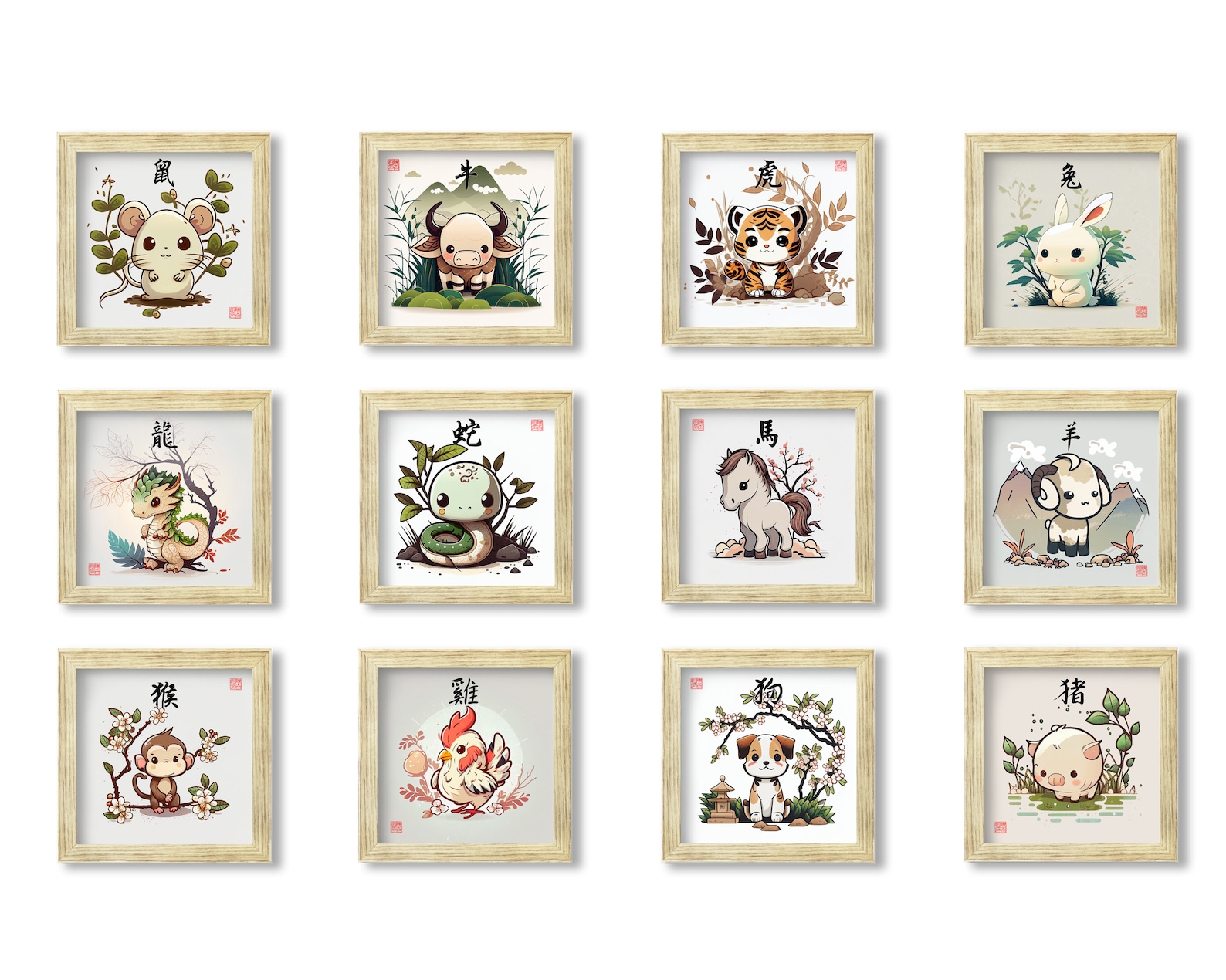 Printable Set of 12 Chinese Zodiac Animals Cute Cartoon Zodiac Animals ...