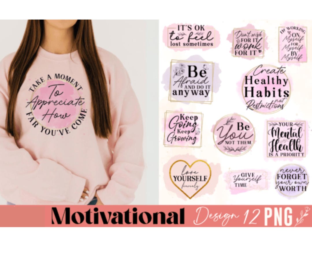 Watercolor Motivational PNG Bundle, Inspirational Quotes,positive ...