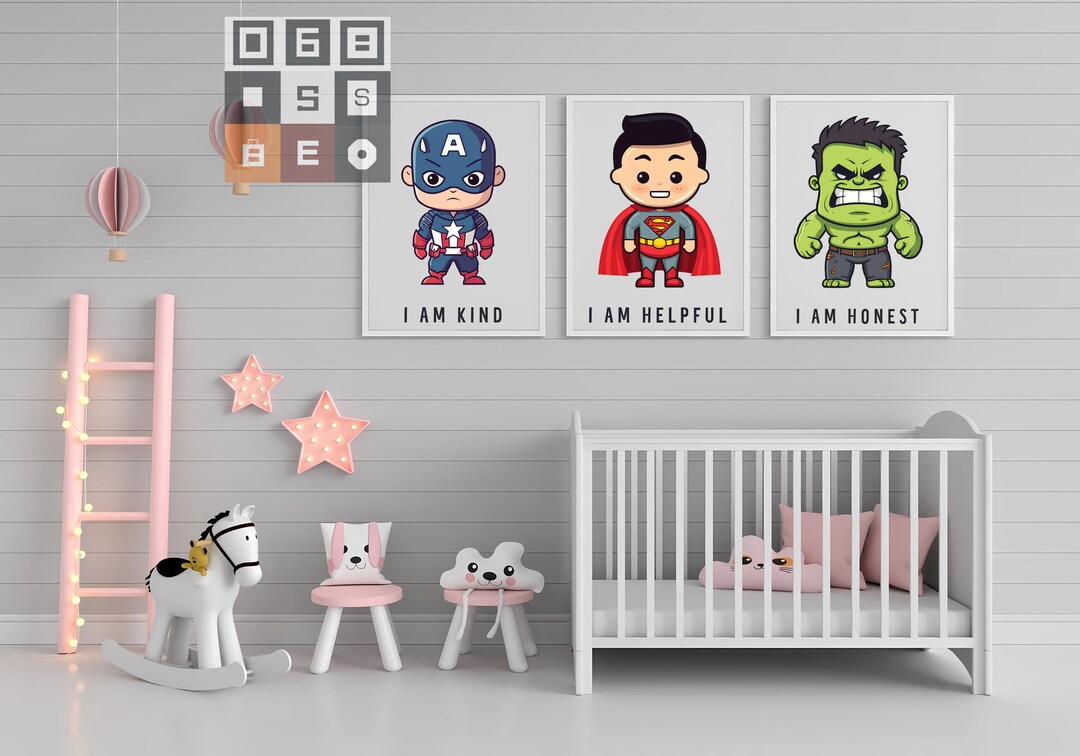 Vibrant Superhero Nursery Wall Art Set | 6 Printable Baby Room Decor ...
