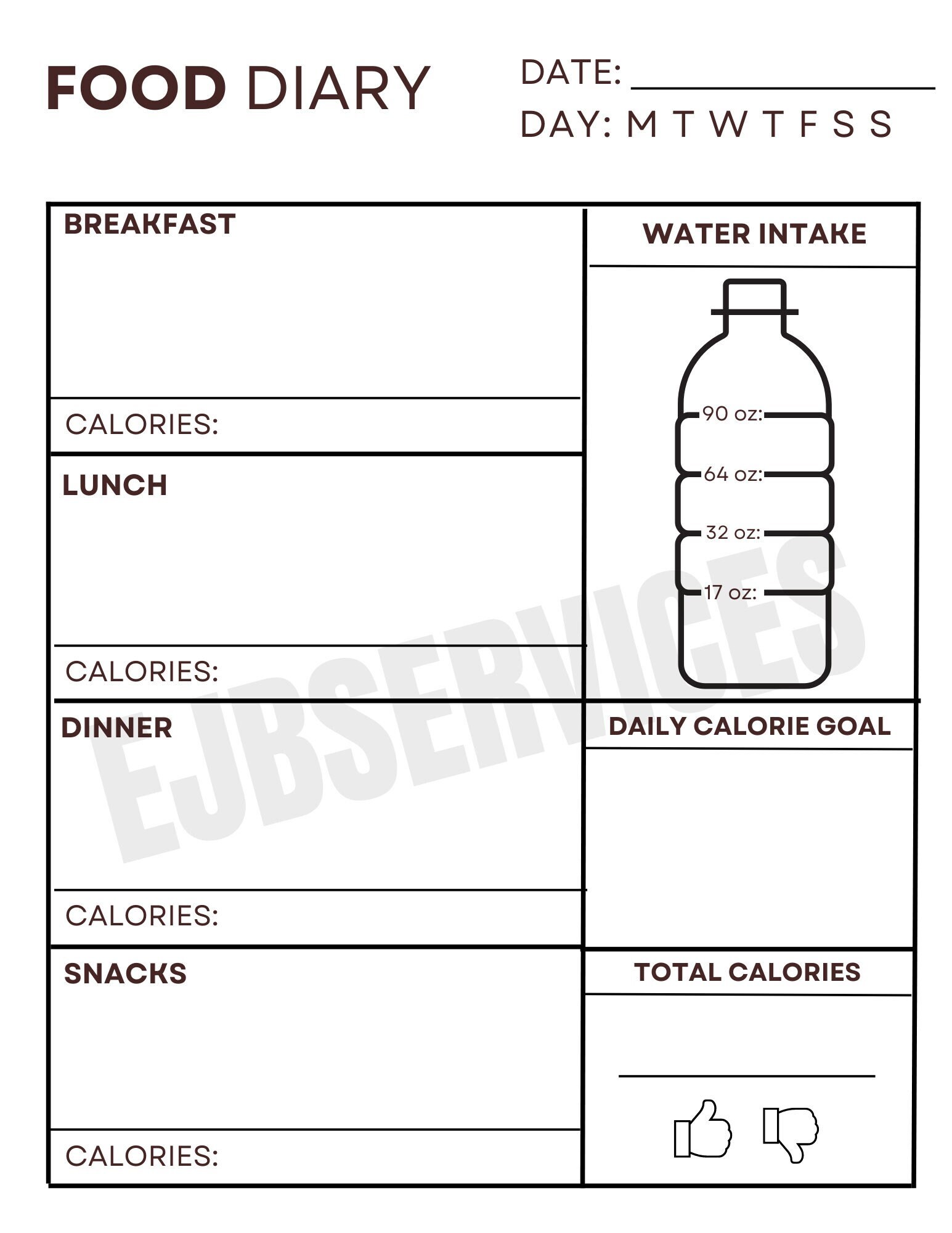 Food Diary, Food Tracker, Calorie Counter, Instant Download, Printable ...