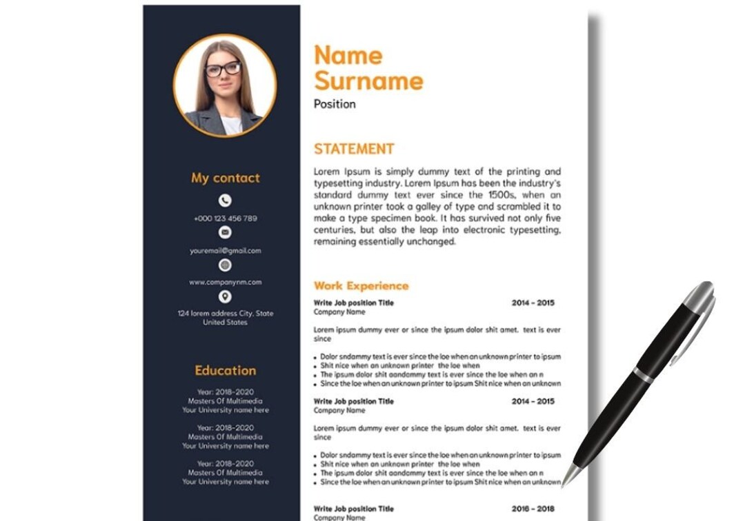 Modern Resume Template With Photo Custom Professional Resume Design in ...