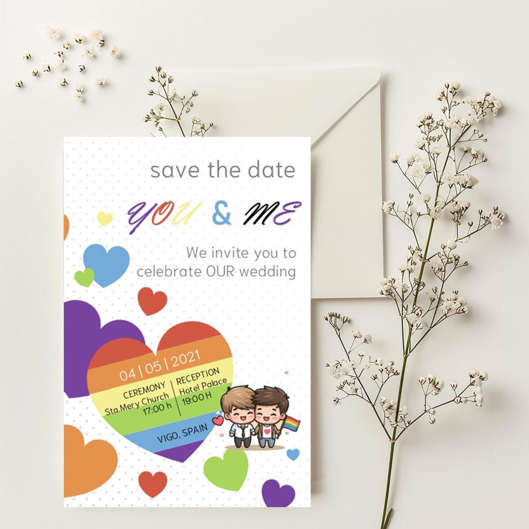 Editable LGBTQ Wedding Invitation - 4x6 Inch, PDF and Powerpoint ...