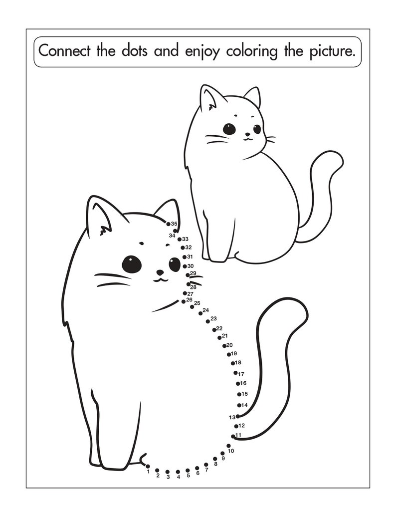 Cute Cat Dot to Dot Printable - Cat Dot to Dot Coloring Pages - Instant ...