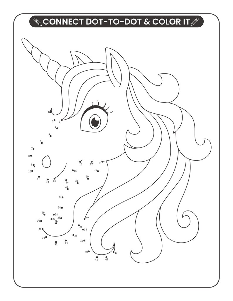 90 Unicorn Dot-to-dot Activity Sheets - Fun & Easy Unicorn Connect the ...